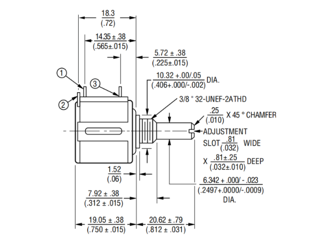 3540S Potentiometer dimensional diagram