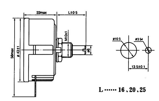WX111 4K7 single turn wire wound potentiometer dimensions