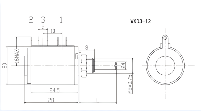WXD3-12 1W 10K ohm potentiometer dimensions and appearance