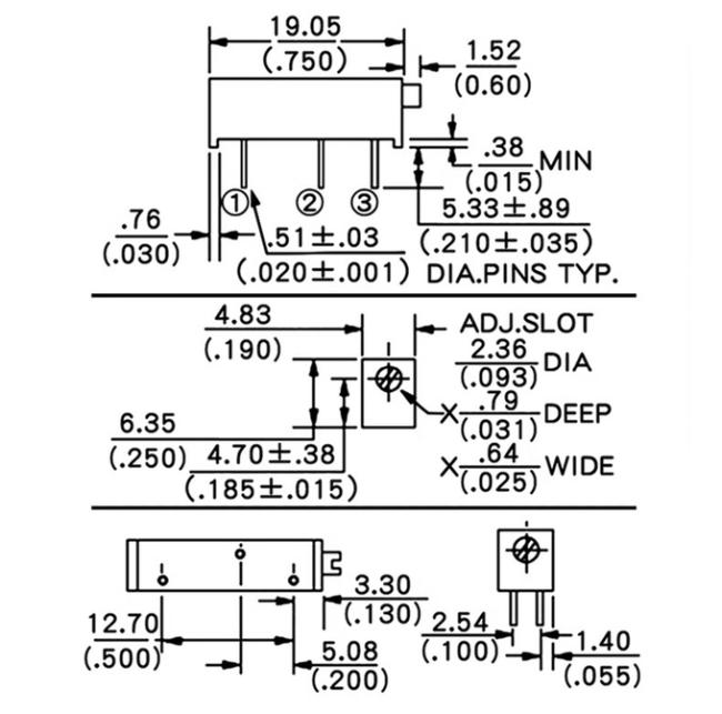 3006P potentiometer with knob showing precision multi-turn adjustment mechanism