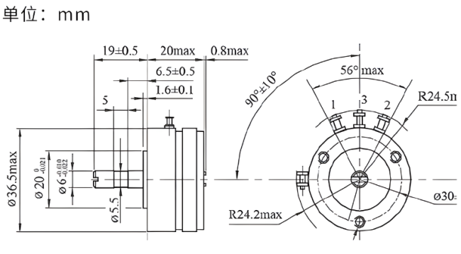WDD35D4 Rotary Potentiometer technical drawing