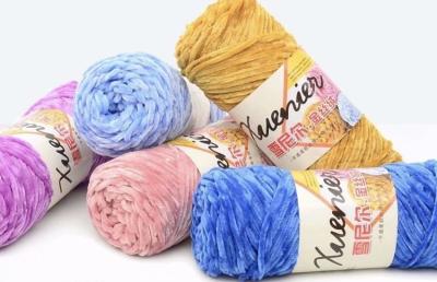 China Factory Price Dyed Colorful Crochet Soft Polyester Yarn And super bulky velvet Chenille Yarn for sale