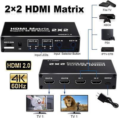 China HDMI Matrix 2x2 10.2Gbps 340MHz HDCP 1.4  4K X 2K HDMI Switch Box for sale