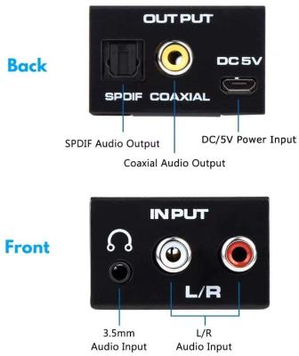 China R/L RCA 3.5mm AUX Analog to Digital Audio Converter Coaxial Toslink Optical Audio Adapter for sale
