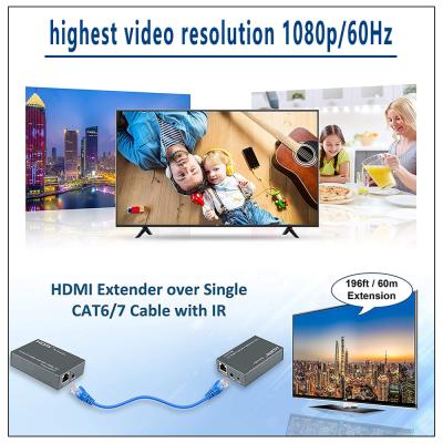 Cina 60m 1080P Ca5e/6/7 HDMI sopra l'adattatore di Ethernet con il ciclo di IR HDMI verso l'esterno opzione in vendita