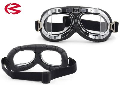 China Leather Binding Motorcycle Riding Goggles Foam Padding Vintage Style Special Lens Cutting for sale