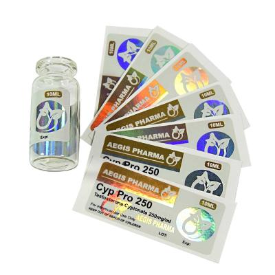 China Cyp 250mg Adhesive Scratch Sticker Holographhic Custom Printed Label 10ml Vial Labels for sale