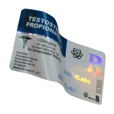 China Free Design Custom Bodybuilding SUS 250 Injectable Anabolic Vial Labels Boxes UV Glossy PVC PP Holographic Adhesive Sticker for sale