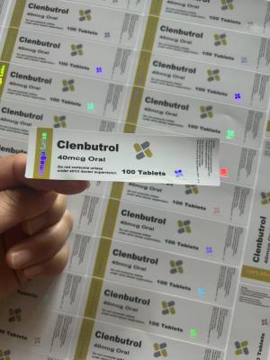 China Clen 40mcg Orals Medication Bottle Labels Pharmacy Label with laser effect for sale