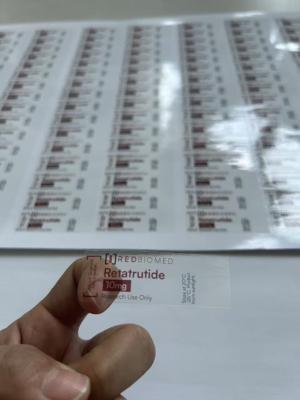 China Retat  rutide 10mg Clear labels transparent PVC peptide vial labels for sale