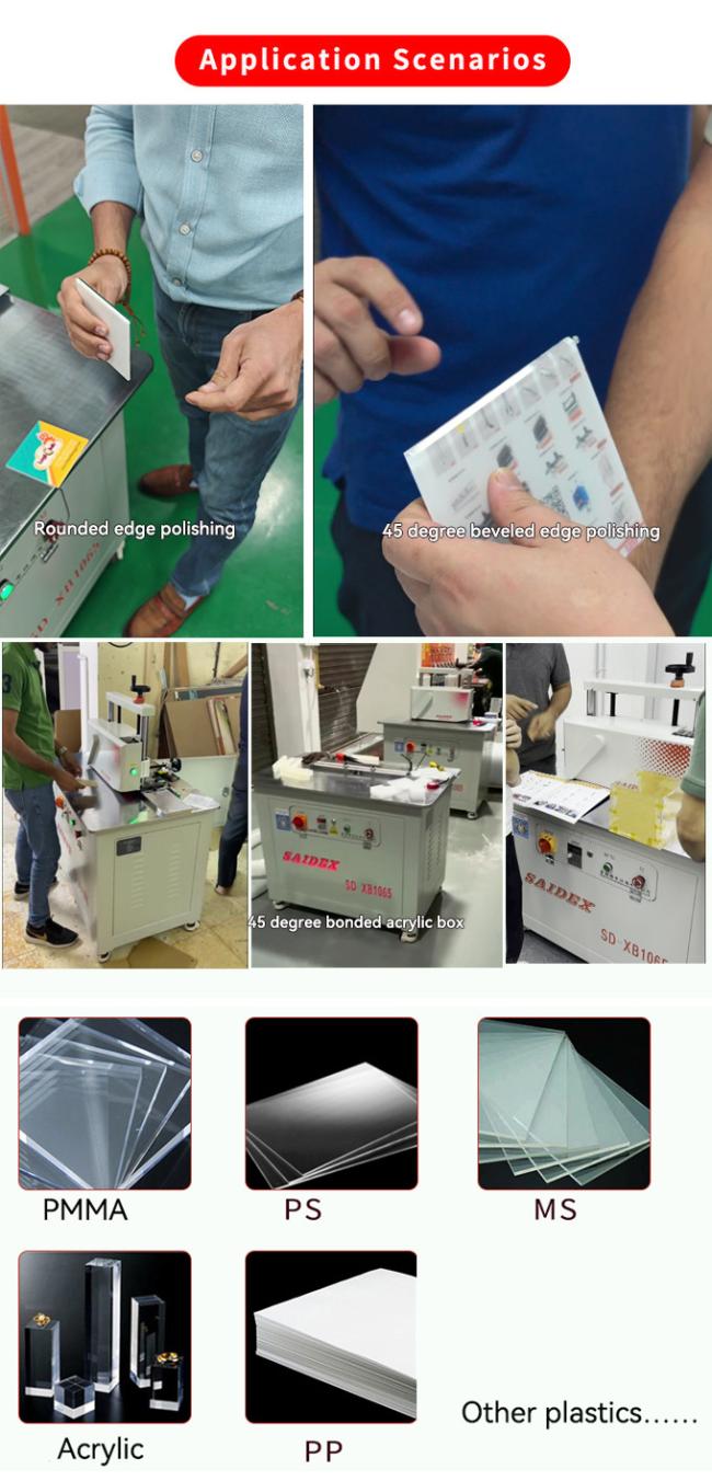 China Saide Brand Automatic Feeding Acrylic Rounded Edge Polishing Machine, R3 Rounded Corner Trimming Machine Acrylic Chamfering Machine