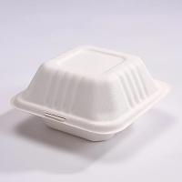 China Eco Friendly Biodegradable Sugarcane Pulp Hamburger Box Clamshell Container 6 Inch 155x152x78mm for sale