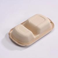 China Biodegradable Sugarcane Bagasse 1000ml 2 Compartment Food Container Takeaway Lunch Box for sale