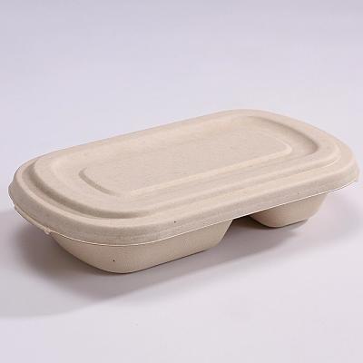 中国 Eco の友好的な堆肥化可能なサトウキビの容器 1000ml 2 つのコンパートメントのテイクアウトの容器 販売のため