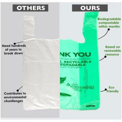 China Biologisch afbreekbaar, composteerbaar, afbreekbaar plastic T-shirt, voedselverpakking, boodschappentas Te koop