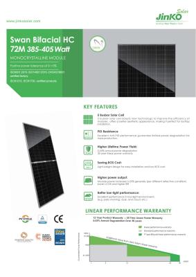 Китай Панель солнечных батарей 405W 18000PCS ранга JINKO a Bifacial продается