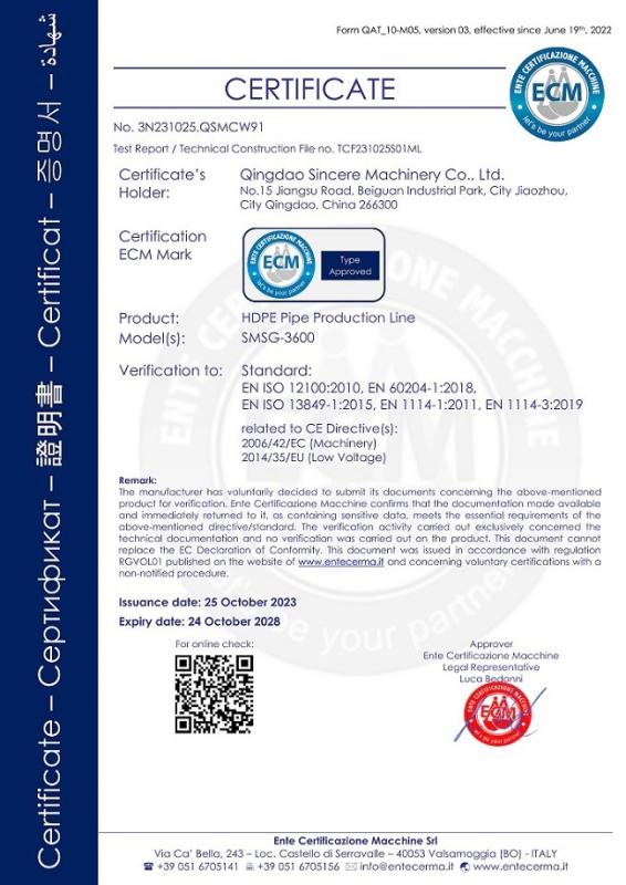 CE - Qingdao Sincere Machinery Co., Ltd