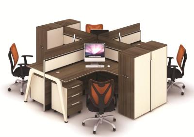China Multi Color Office Furniture Partitions  , Frosted Glass And Metal Board Desk Open 4 Person Office Workstation for sale