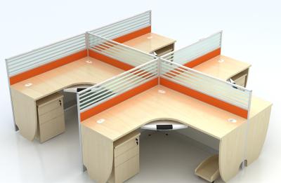 China Multi Color Office Furniture Partitions  , Frosted Glass And Metal Board Desk Open 4 Person Office Workstation for sale