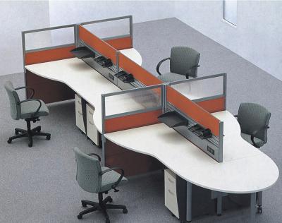 China Multi Color Office Furniture Partitions  , Frosted Glass And Metal Board Desk Open 4 Person Office Workstation for sale