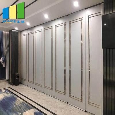 China Ceiling Mounted Wooden Operable Acoustic Folding Partition Walls Without Floor Tracks for sale