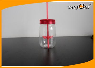 Cina 12oz - barattoli di plastica con paglia, piccoli contenitori dell'alimento del muratore materiale del PC 16oz di alimento di plastica in vendita