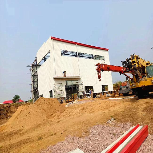 Steel structure warehouse exterior view showing complete building