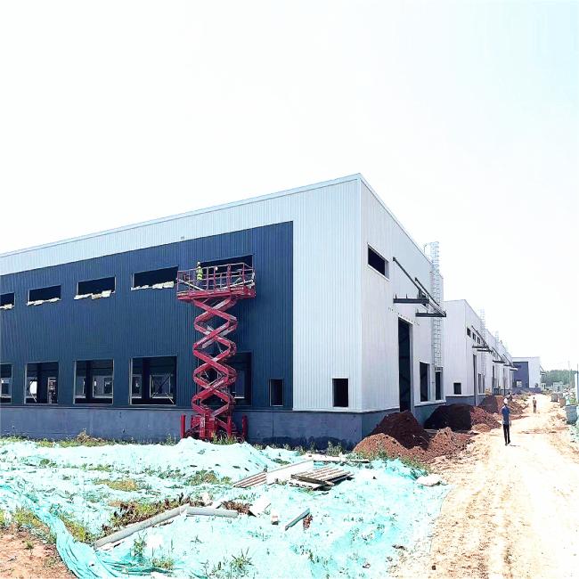 Interior view of prefabricated steel warehouse showing spacious layout