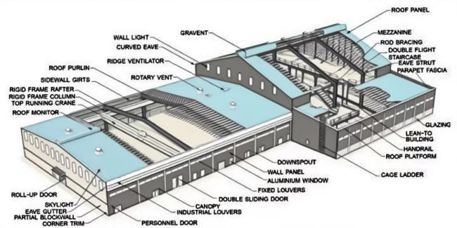 Prefabricated steel structure warehouse building exterior view