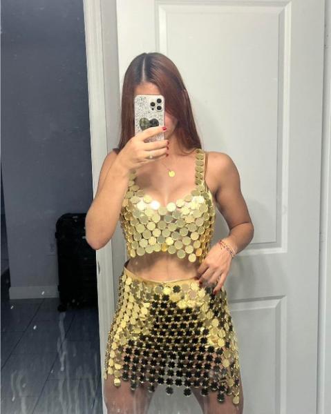 Quality Holographic Sequin Decor bustier corset Chain Detail Backless Crop Halter Top for sale