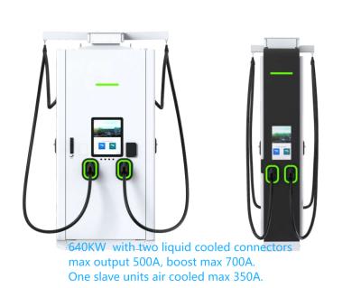 China 640KW Liquid cooled DC Charger with one slave units double CCS2 gun air cooled max 350A for sale