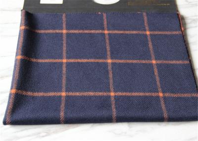 China Business Casual Style Plaid Tartan Fabric , Dark Blue Tartan Fabric Wool With Orange Line for sale