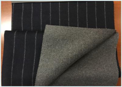China Navy Background Vertical Stripe Twill Double Faced Wool Coating Fabric With Medium Grey for sale