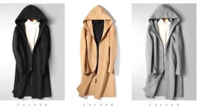 China Men's Wool Blend Winter Coat With Hat Zipper No Buttons H Style Causall for sale