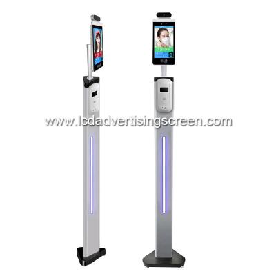 China Paseo infrarrojo del termómetro del monitor de la puerta de la temperatura del soporte del piso a través del escáner de la temperatura del cuerpo + dispensador del jabón líquido en venta