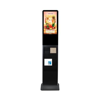China 21.5 standing digital signage touch screen kiosk android advertising player with catalog brochure holder white black for sale