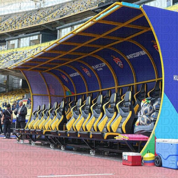 Quality Foldable Double Row Soccer Pitch Leather  Football Substitute Bench Sideline Solution for sale