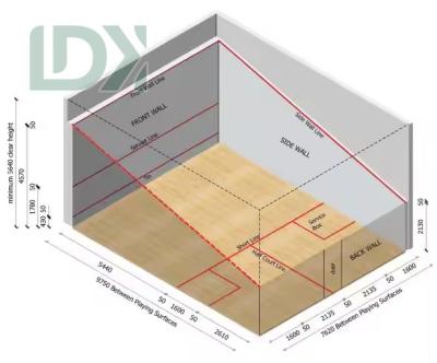중국 맞춤형 디자인과 빨간색 유리 벽을 갖춘 빨간색 파노라마 스쿼시 경기장 LDK2022A 판매용