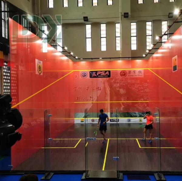 Quality Red Panoramic Squash Venue LDK2022A With Customizable Design And Red Glass Wall for sale