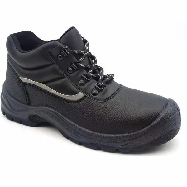 Quality PU Industrial Safety Shoes Black Leather Work Boots For Men for sale