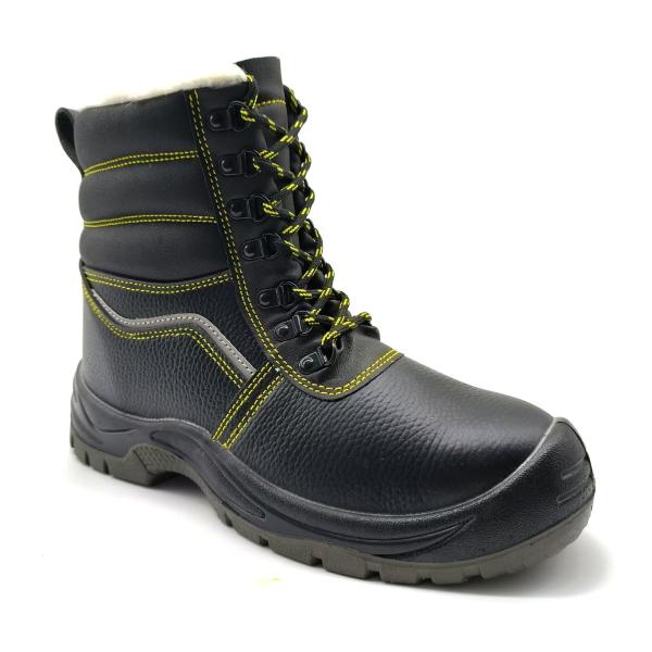 Mens Black Leather Steel Toe Boots Anti Puncture High Top Safety Boots For Winter