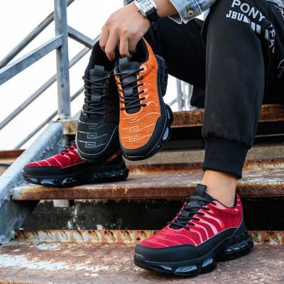 China Flyknit Kevlar Air-cushioned Sole Safety Shoes For Industrial Workers In Orange Red Black for sale