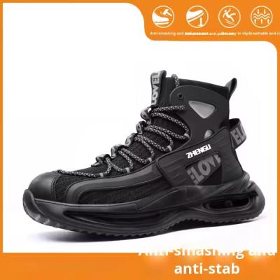 Cina EVA Sole Scarpe di sicurezza a maglia volante grigio/nero OEM Scarpe da lavoro di sicurezza con punta d'acciaio e suola intermedia Kevlar in vendita