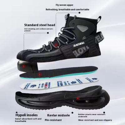 Cina EVA Sole Scarpe di sicurezza a maglia volante grigio/nero OEM Scarpe da lavoro di sicurezza con punta d'acciaio e suola intermedia Kevlar in vendita