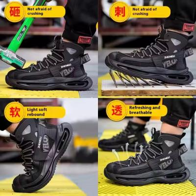 Cina EVA Sole Scarpe di sicurezza a maglia volante grigio/nero OEM Scarpe da lavoro di sicurezza con punta d'acciaio e suola intermedia Kevlar in vendita
