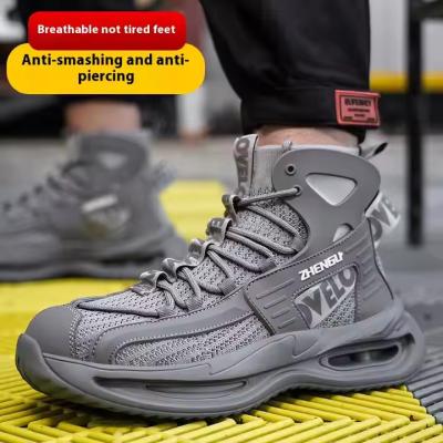 Cina EVA Sole Scarpe di sicurezza a maglia volante grigio/nero OEM Scarpe da lavoro di sicurezza con punta d'acciaio e suola intermedia Kevlar in vendita