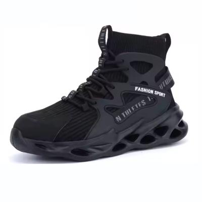 China OEM Black TPU+Flying Knit Safety Boots Security Work Boots Steel Toe Kevlar Safety Shoes EVA Sole Work Shoes for sale