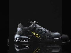 Sapatos de segurança industriais pretos com sola de almofada de ar e malha de couro de microfibra