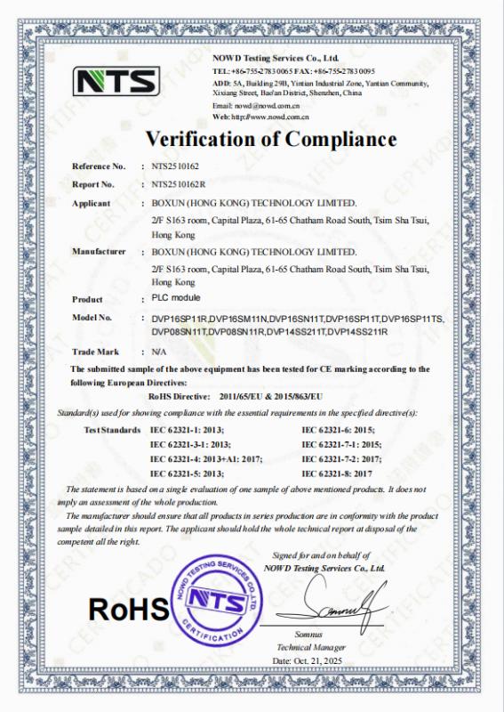 RoHS - Boxun (Hong Kong) Technology Limited