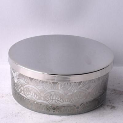 China 11*8cm Scented glass candle jar with decal paper finish and metal lid for sale